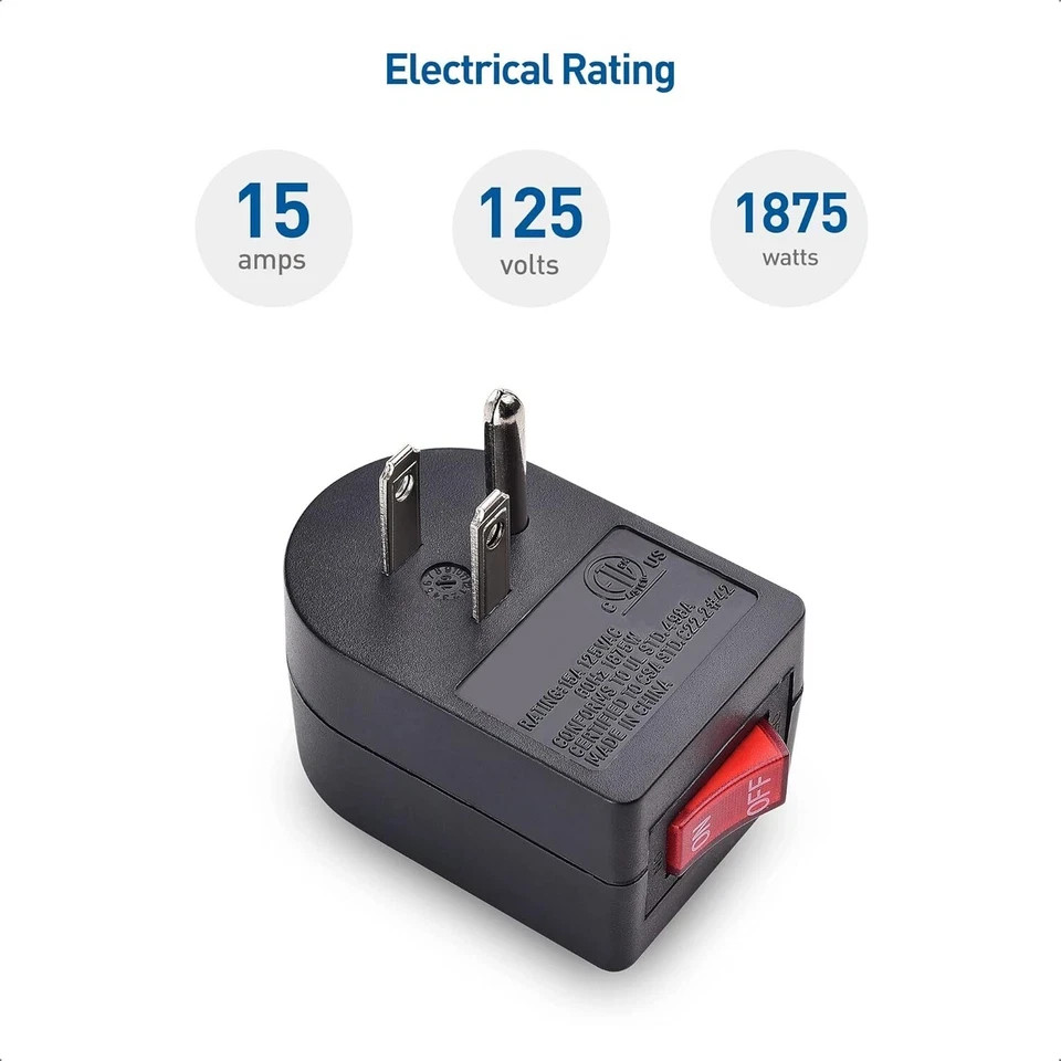 3 Pack Grounded Outlet With ON Off Switch Single Plug In Power Button ...