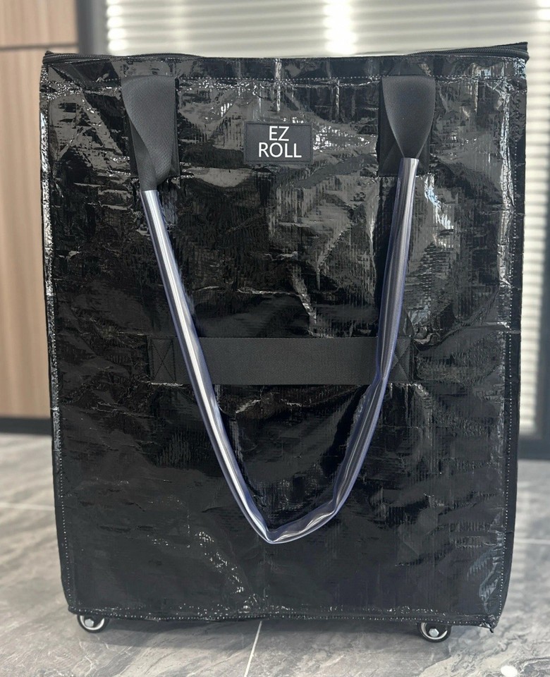 Ez ROLL Large Rolling Tote Bag with Zip Top & Button Closure, Black | eBay