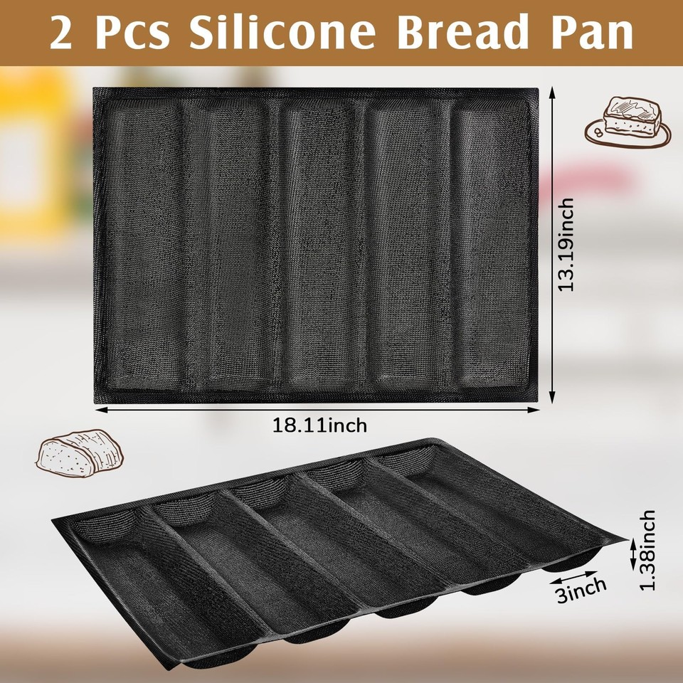 2 Pcs Silicone Perforated Baking Forms Sandwich Mold French Baguette ...