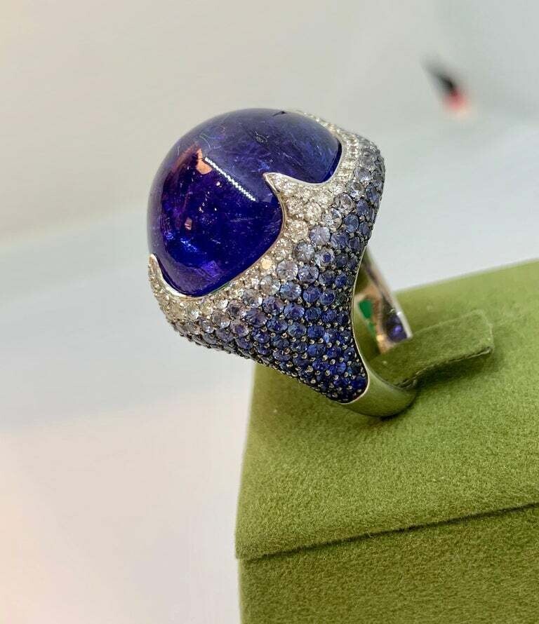 Featuring Blue 61.28CT Cabochon Tanzanite With White & Blue 5.47CT Sapphire Ring | eBay