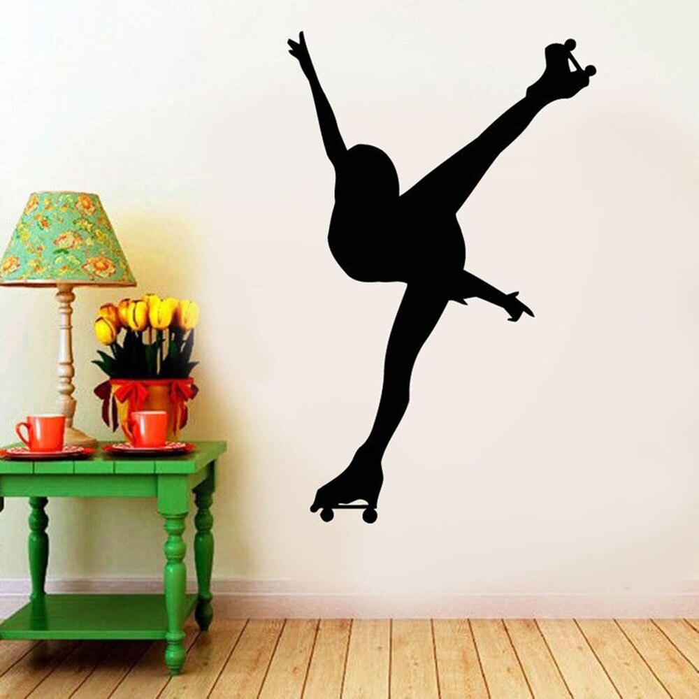 Skating Girl Silhouette Wall Stickers Bedroom Vinyl Art Murals Figure ...
