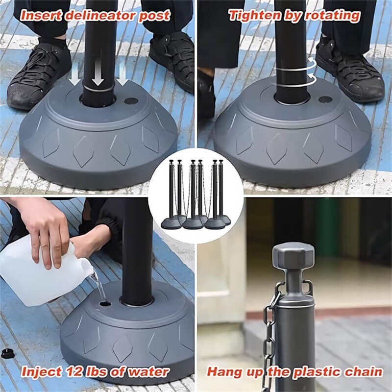 6 sets Heavy Rubber/Water Filled Chain Stanchion for Traffic Delineator ...