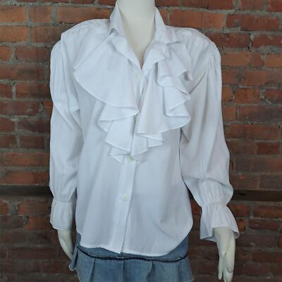 Vintage Statement Blouse White Puffy Long Sleeves Front Ruffles Y2K ...