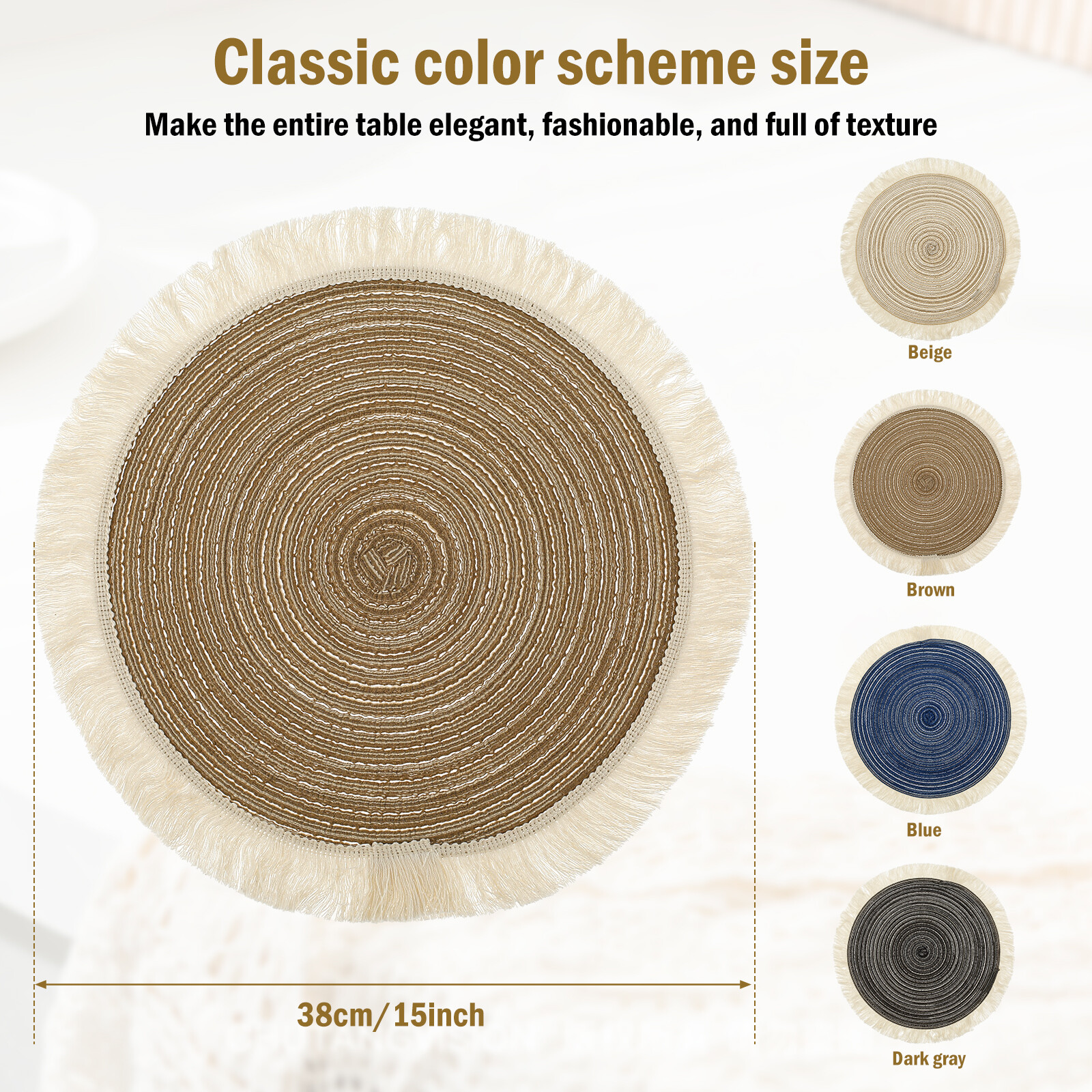 4Pcs Round Cotton Placemats 38cm Heat-Resistant Woven Table Mats Non ...