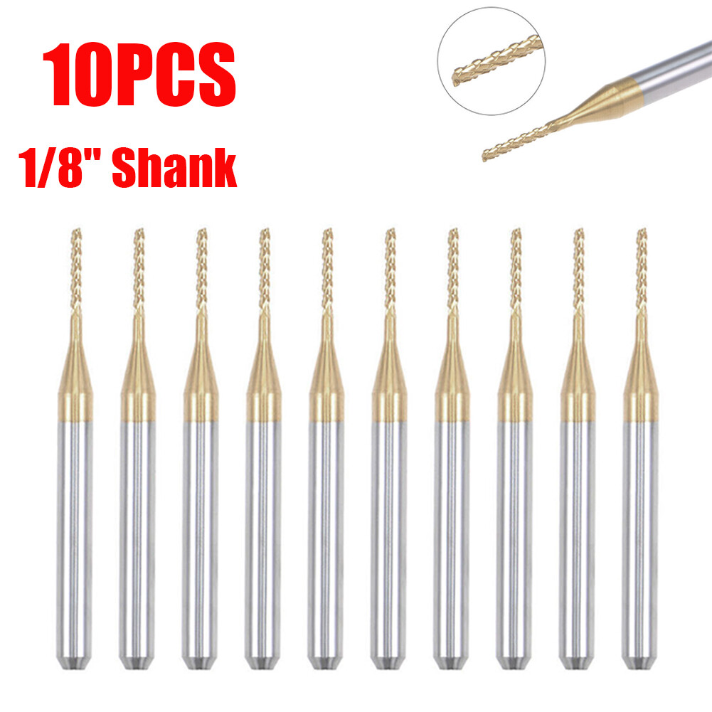 10pcs 1mm Titanium Coat Carbide End Mill Engraving CNC Router Bits 1/8 ...