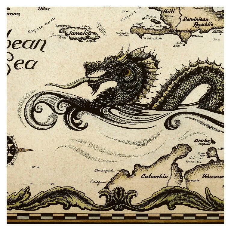 Old Nautical Map Sea Monster