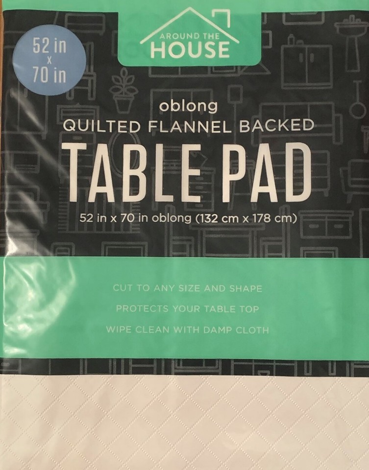 White Vinyl Quilted Flannel Dining Table Pad Protector 52 x 70 Oblong ...