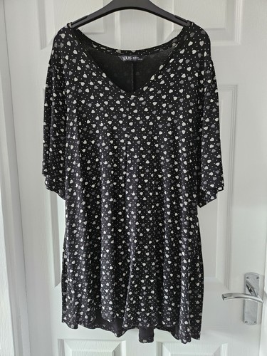 Yours Ladies Black & White Heart Print Tunic Size 22/24 With Half ...