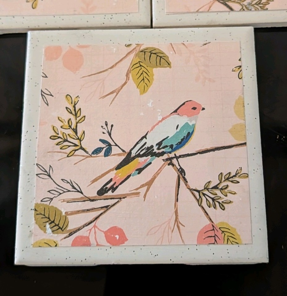 Set of 5 Blush Pink Bird Applique Accent Tiles Cottage Core Shabby Chic ...