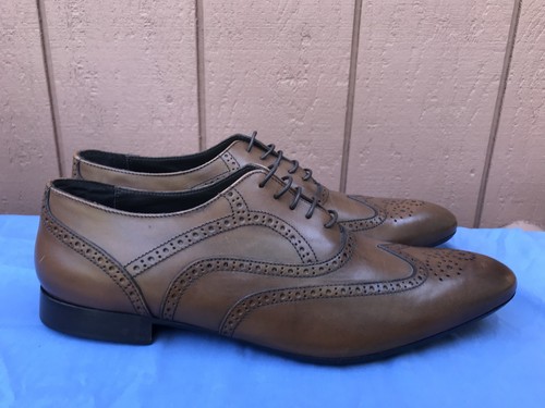 MINT A. TESTONI MEN'S 12M BASIC WINGTIP BROQUE BROWN LEATHER LACE UP ...