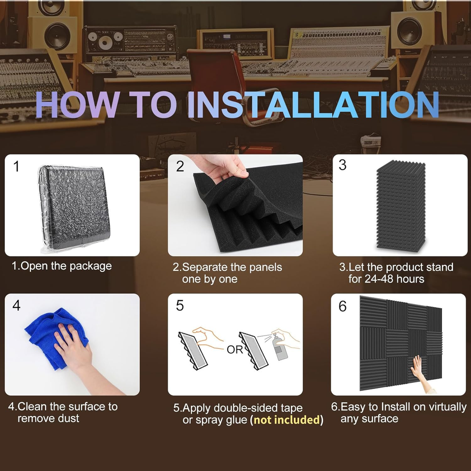50 Pack Acoustic Panels Soundproof Studio Foam for Walls Sound ...