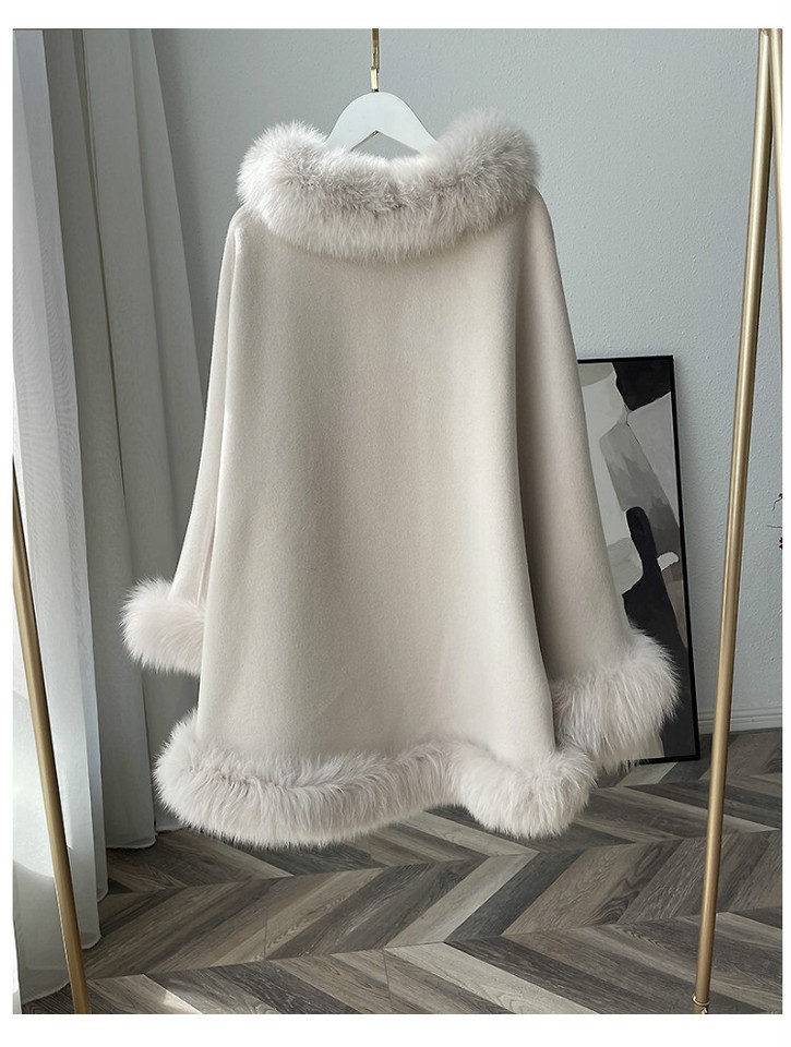 Beautiful Wool Cloak Shawl Poncho Wraps with Best Fox Fur Trim Collar ...