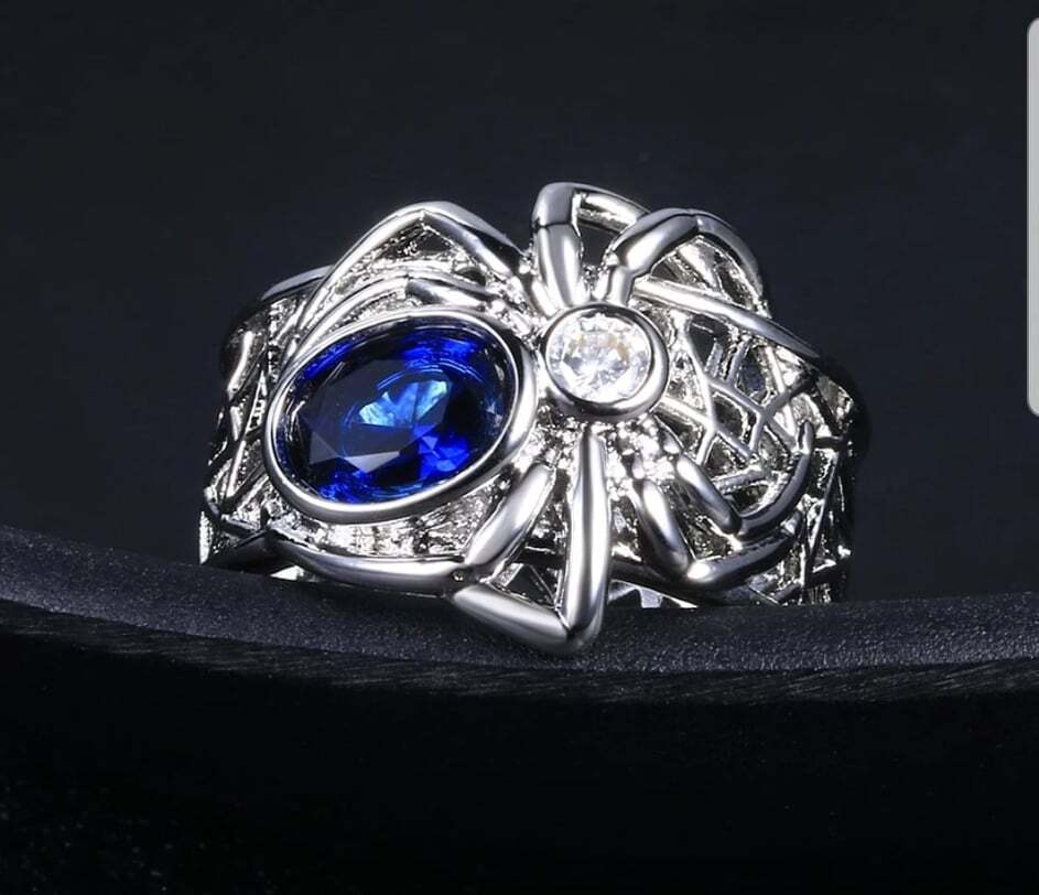Silver Spider Ring Large Blue Crystal Ring Sz 8, 10 Spider Jewelry ...