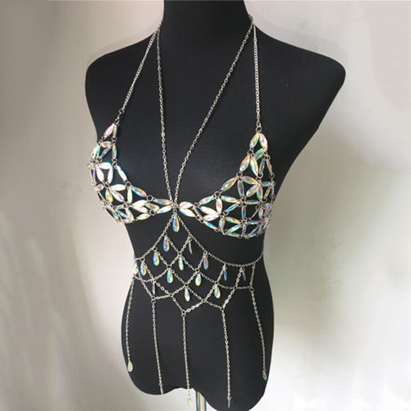 Crystal Bra Chain women Body Chain Beach Bikini Chest Tops Rhinestone ...
