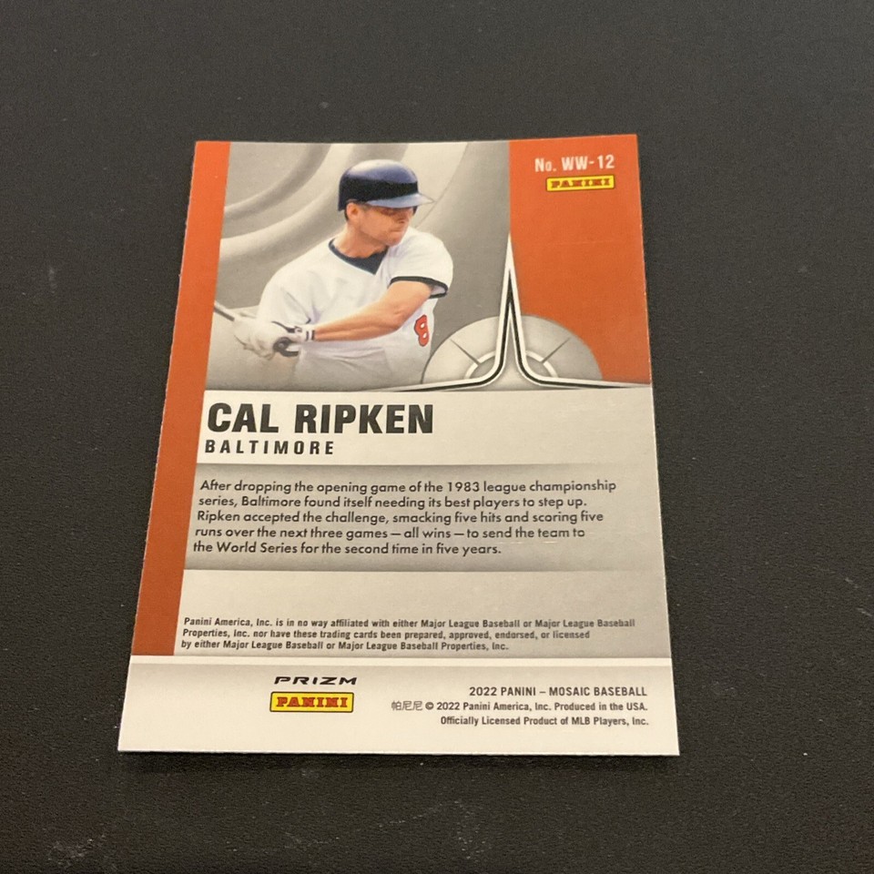 Cal Ripken 2022 Mosaic Baseball Will To Win - GREEN Prizm Insert - WW ...
