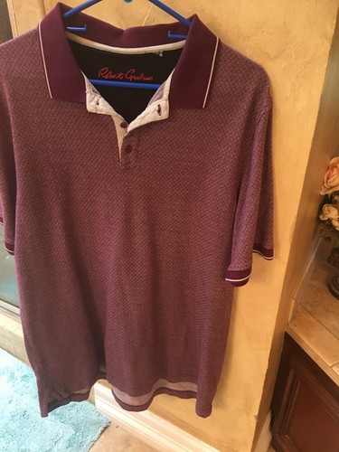 ROBERT GRAHAM Designer GOLF SHIRT, short sleeves, Maroon color, Size L ...