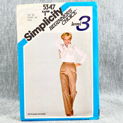 Simplicity 5347 Plus Size Pants w Straight Leg Misses Size 20 Sewing ...