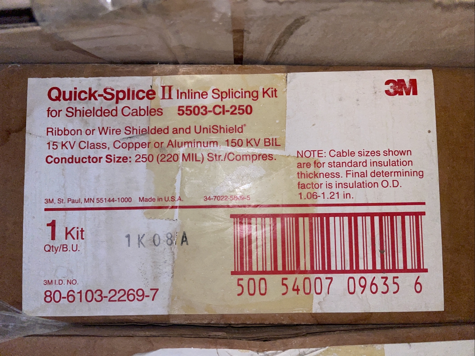 (C) 3M QUICK-SPLICE II INLINE SPLICING KIT FOR SHIELDED CABLE 5503-CI ...