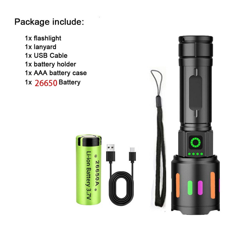 35000000 Lumens Super Bright LED Flashlight USB Rechargeable 30W Work ...