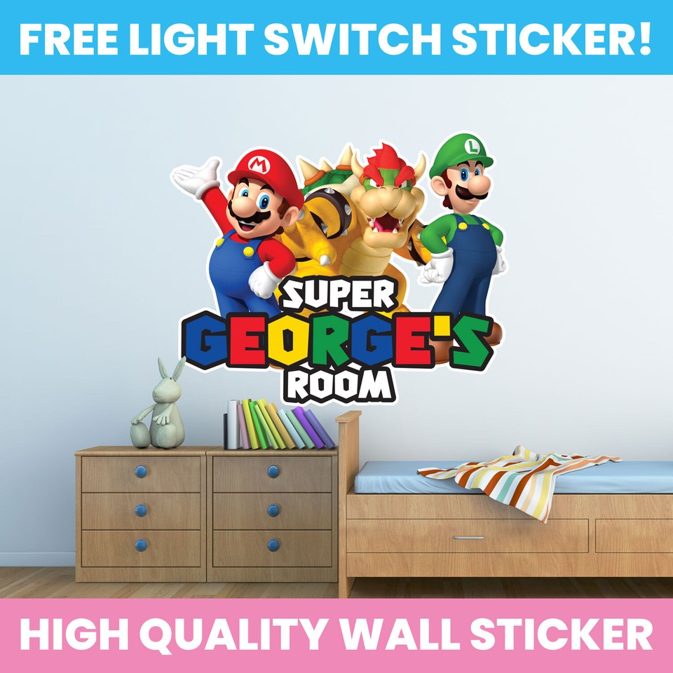SUPER MARIO BOWSER HOLE IN WALL STICKER DECAL DECOR KIDS BEDROOM ...