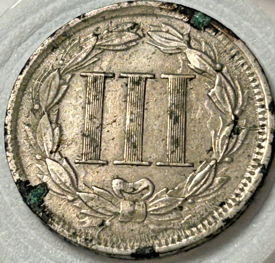 1866 Three Cent Nickle Piece in Clr Plastic Holder some corrosion - B17 ...