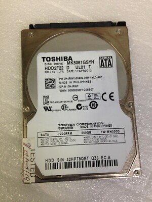 Toshiba MK5061GSYN, FW:MH000D, HDD2F22 D UL01 T, 500GB SATA 2.5 ...