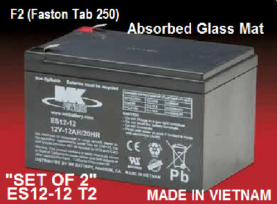 MK AGM Battery - Set of 2 - 12V 12AH - ES12-12 (T1 or T2) - Sealed VRLA ...