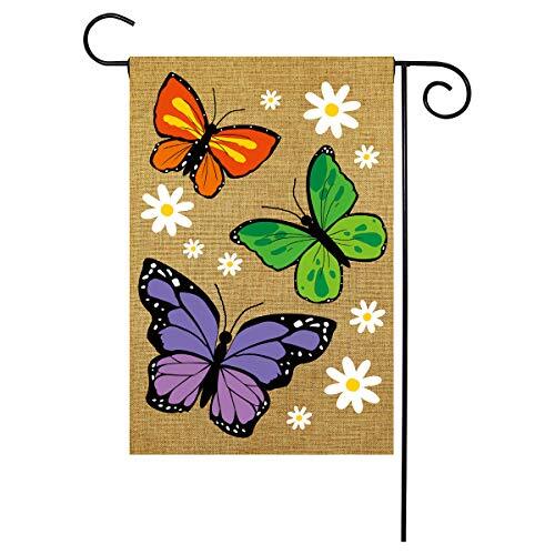 Butterfly Trio Burlap Spring Double Sided Garden Flag Floral Daisies ...