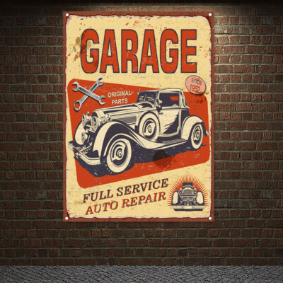 AUTO REPAIR Vintage CAR FULL SERVICE Poster Wall Art Flag Garage Decor ...