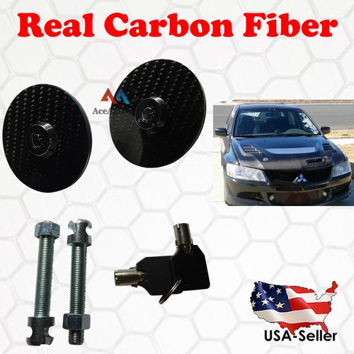 UNIVERSAL JDM Real Carbon Fiber Mount Bonnet Hood Pin Latch Locking Kit ...