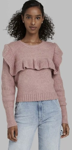 New Wild Fable Ruffle Sweater Mauve Crewneck Pullover Long Sleeve Women ...