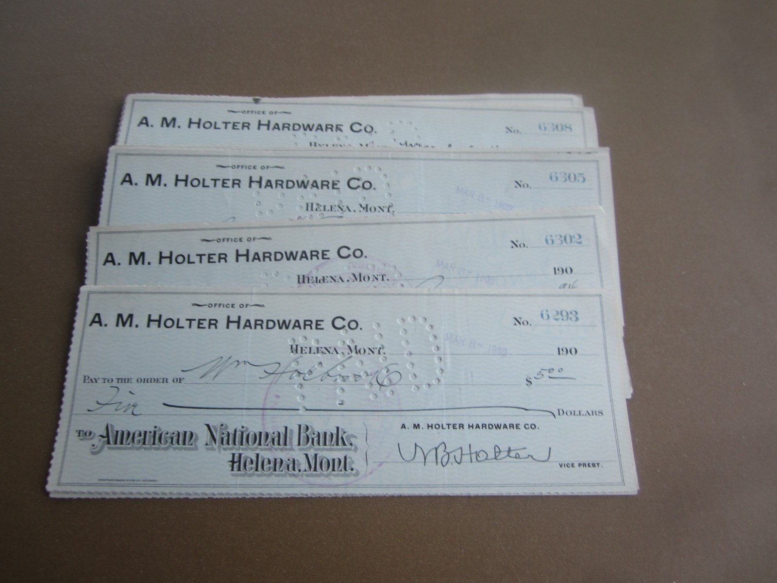Wholesale Lot of 50 - 1902 - A.M. Holter HARDWARE - BANK CHECKS ...