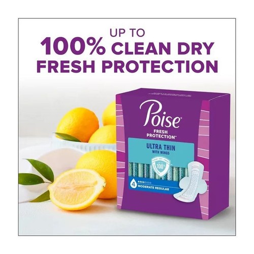 54 Pads Poise Fresh Protection Ultra Thin with Wing Moderate Regular ...