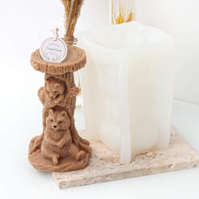 Handmade Tree Stump Mother Child Bear Mold Soft Silicone DIY Resin ...