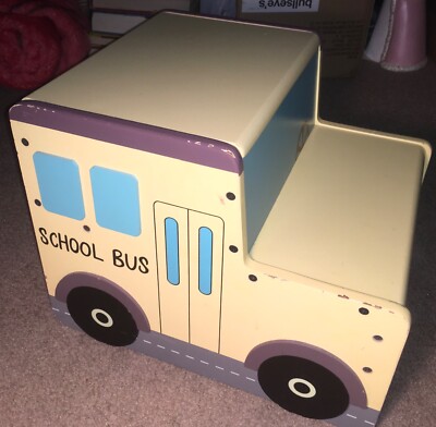 14” x 11” x 12” WOODEN YELLOW SCHOOL BUS STORAGE STEP STOOL SEAT BENCH ...