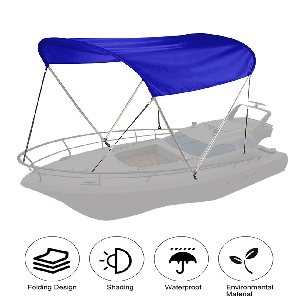 Foldable Boat Bimini Top Canopy Cover 2 Bow Clips Sun Shade Boat Canopy ...