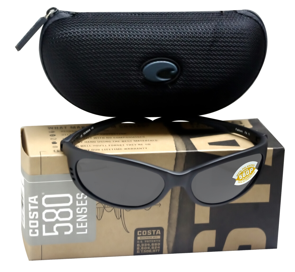 Costa Del Mar Sunglasses Fathom Black Frame Gray 580 Plastic Polarized ...
