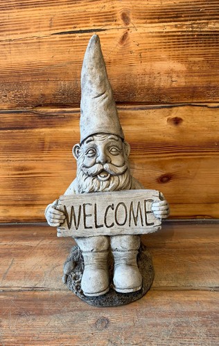 STONE GARDEN GRUMPY GNOME DWARF “WELCOME” STATUE GIFT ORNAMENT | eBay