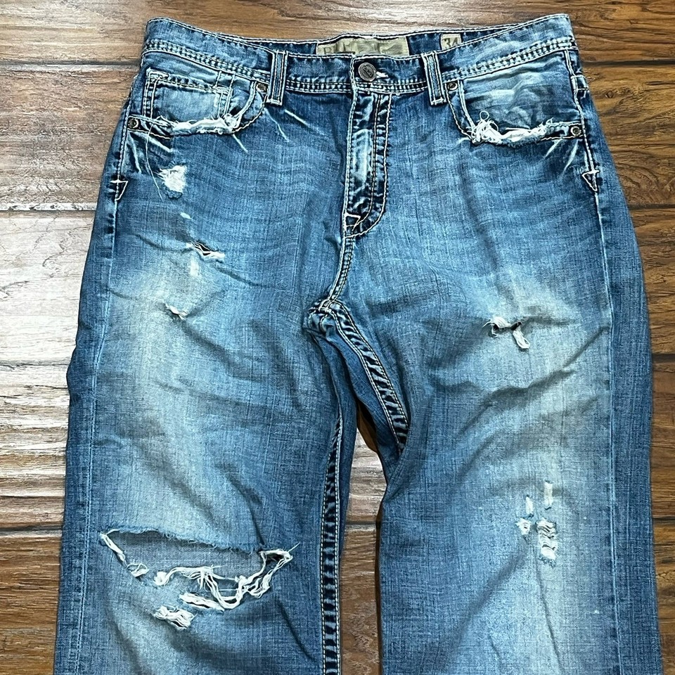 BKE Tyler Jeans Mens 34x34 Distressed Thrashed Worn Medium Was Relaxed ...