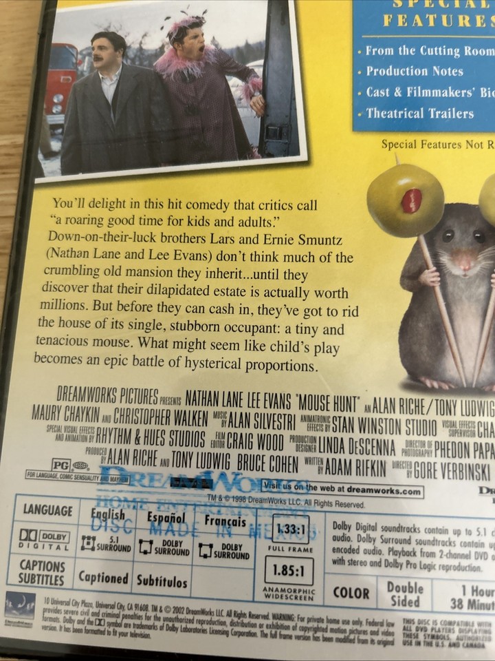 Mouse Hunt (DVD, 1997) Nathan Lane / 90s Family Comedy Slapstick / New ...