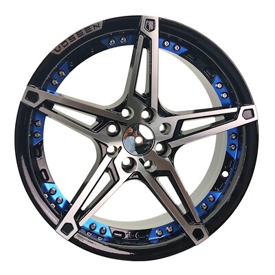 16X 7 Inch Black Machine Face Inner Blue Wheels Rim 4x100/108 Wheel 4 ...