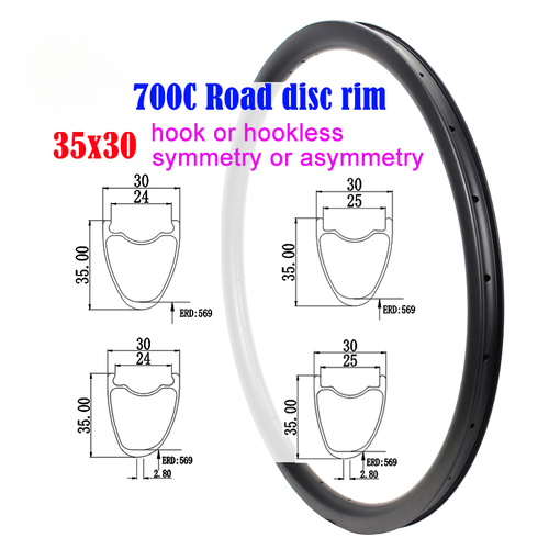 700c Carbon Road Bike Rims Clincher/Tubeless 35mm Deep 30mm Wide Hook ...