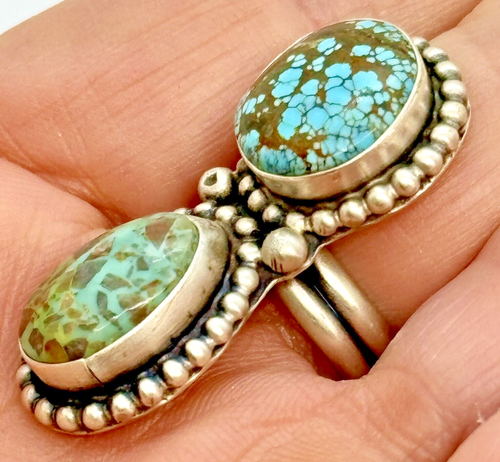 Navajo Spider Web Turquoise Ring Sz 8 Adjustable Sterling Signed B 12 ...