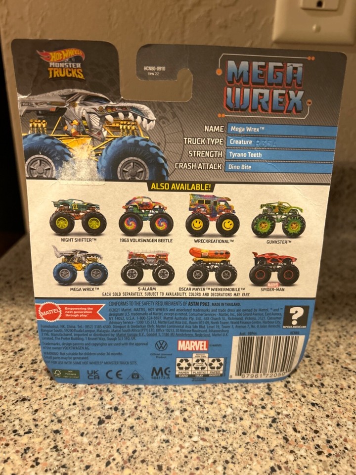 MEGA WREX DINOSAUR T-REX W/ CRUSHABLE CAR MONSTER TRUCKS HOT WHEELS ...