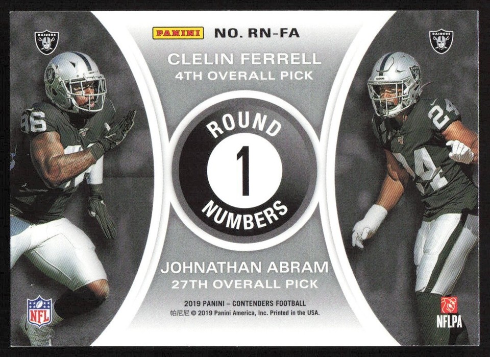 2019 Panini Contenders Round Numbers Clelin Ferrell/Jonathan Abram RC # ...