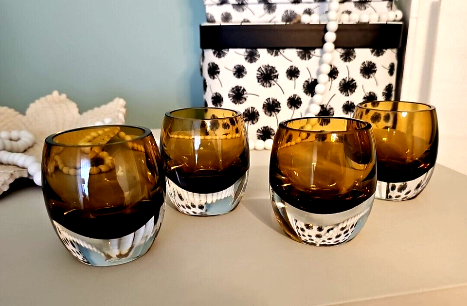 Mikasa Home Accent Solaris Glass Tea Light Amber Candle Holders (4) | eBay