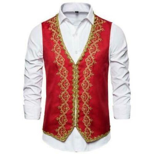 Men Fashion Slim Fit Vest Waistcoat Sleeveless Jacket Embroidered ...