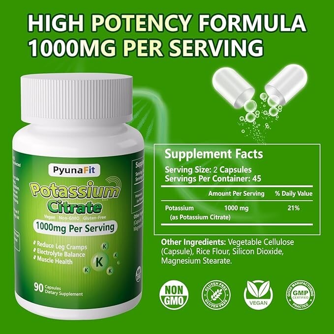 Potassium Supplement 1000Mg – High Potassium Citrate for Leg Cramps ...
