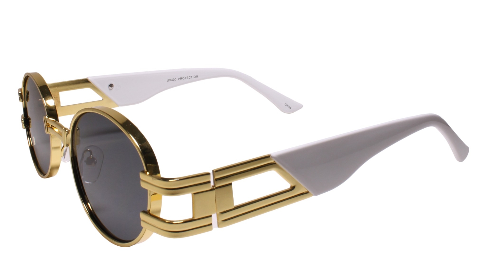 Look Rich Dope Hip Metal Double Temple Accent Oval Round Gold & White ...