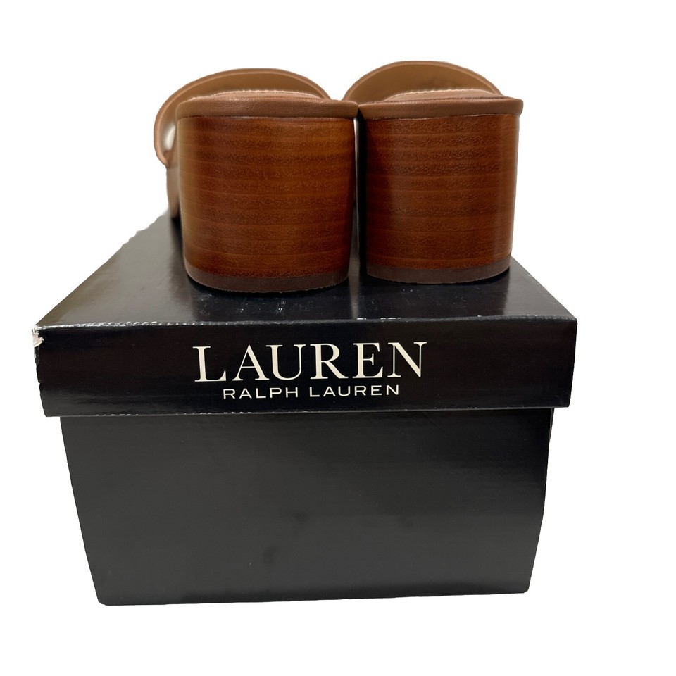 Lauren Ralph Lauren Roxanne Slide Platform Sandals Polo Tan Retro NEW ...